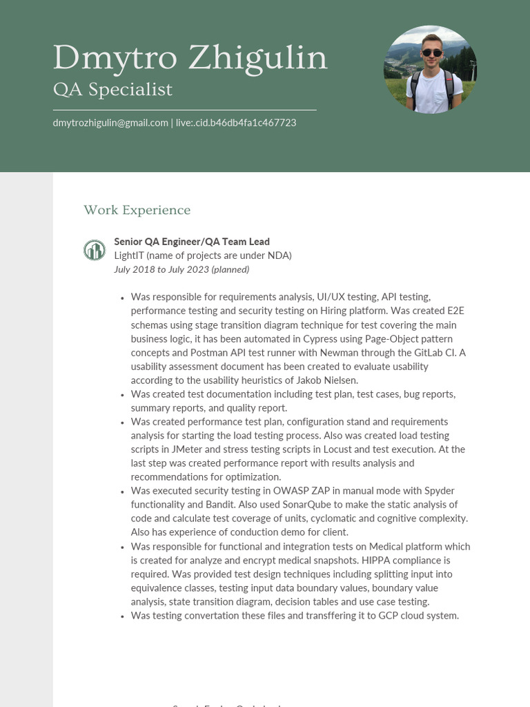 Dmytro Zhigulin QA CV | PDF | Selenium (Software) | Computer Engineering