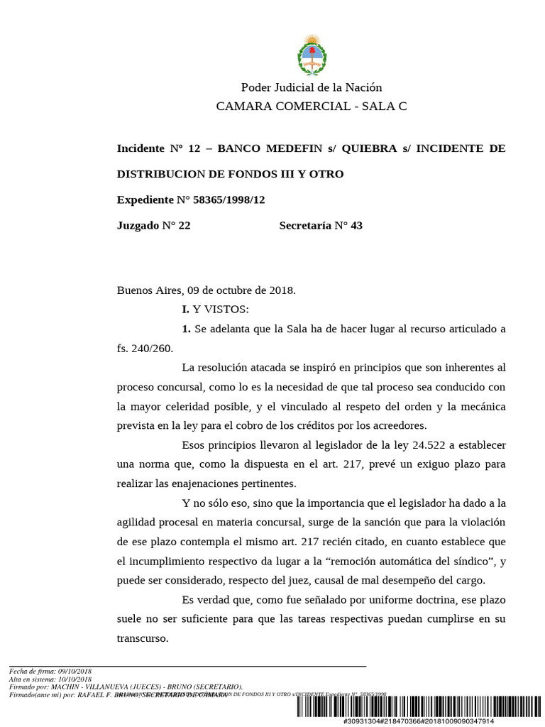 Distribución de Fondos en Quiebra 2018 | PDF | Bancarrota | Juez