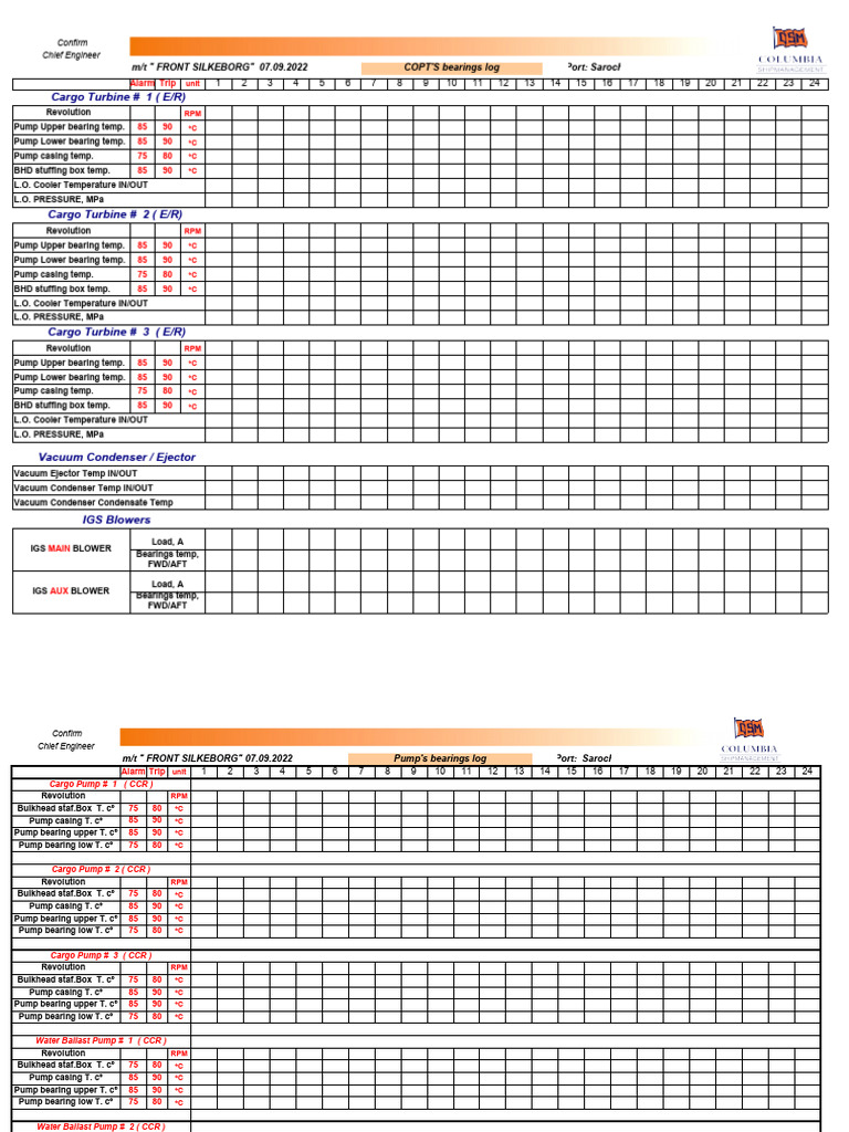 Cargo Pump Bearing Log-NEW | PDF | Vacuum | Machines