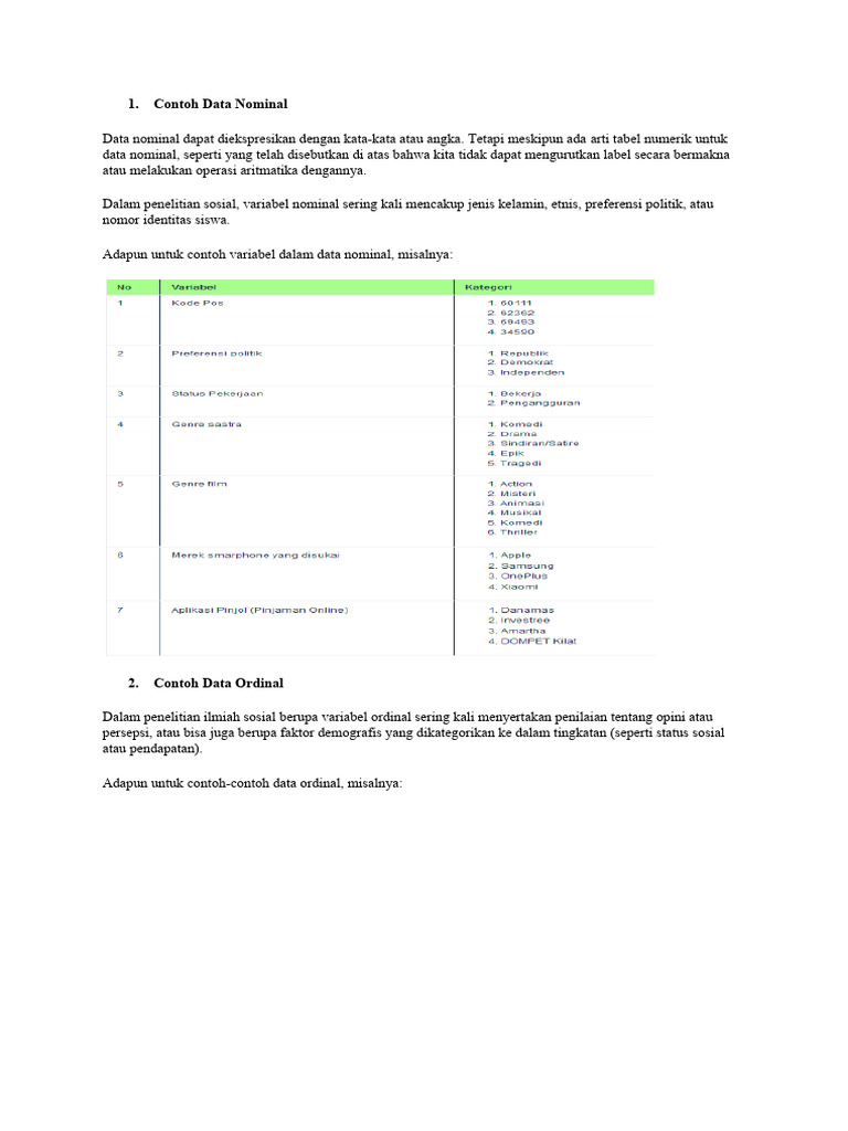 Perbedaan Data Nominal, Ordinal, Interval Dan Rasio | PDF | Karier ...