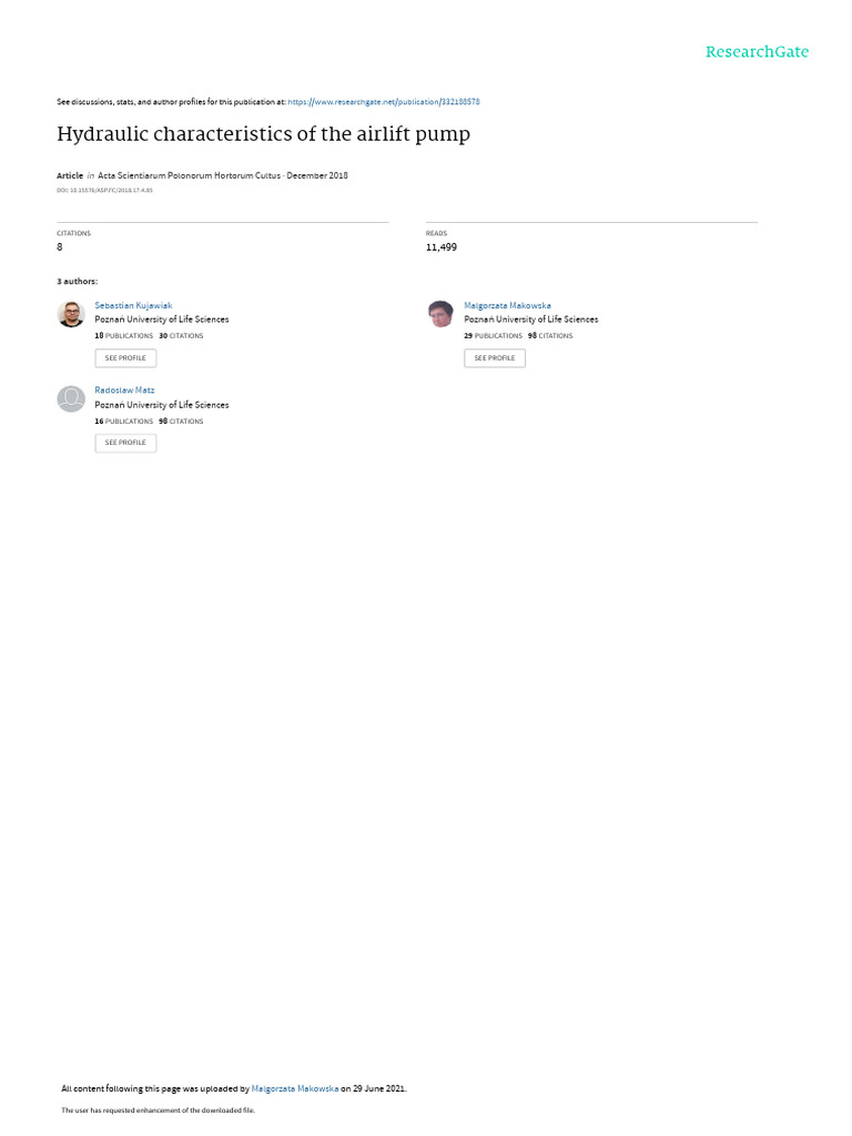 Hydraulic Characteristics of The Airlift Pump: Acta Scientiarum ...