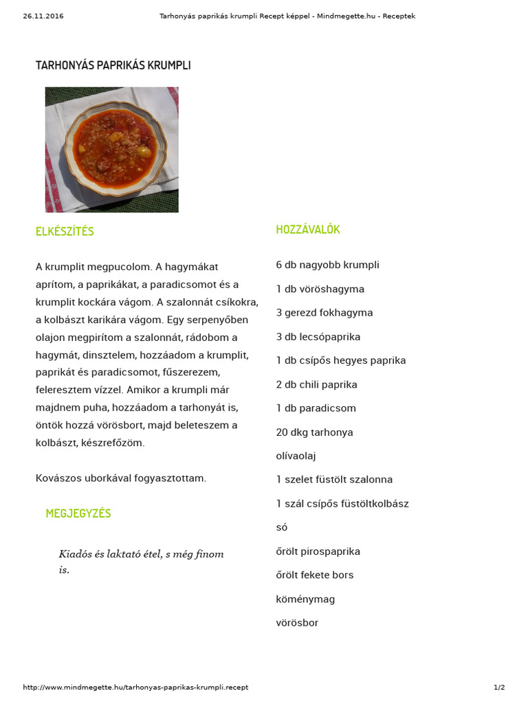 Tarhonyás Paprikás Krumpli | PDF