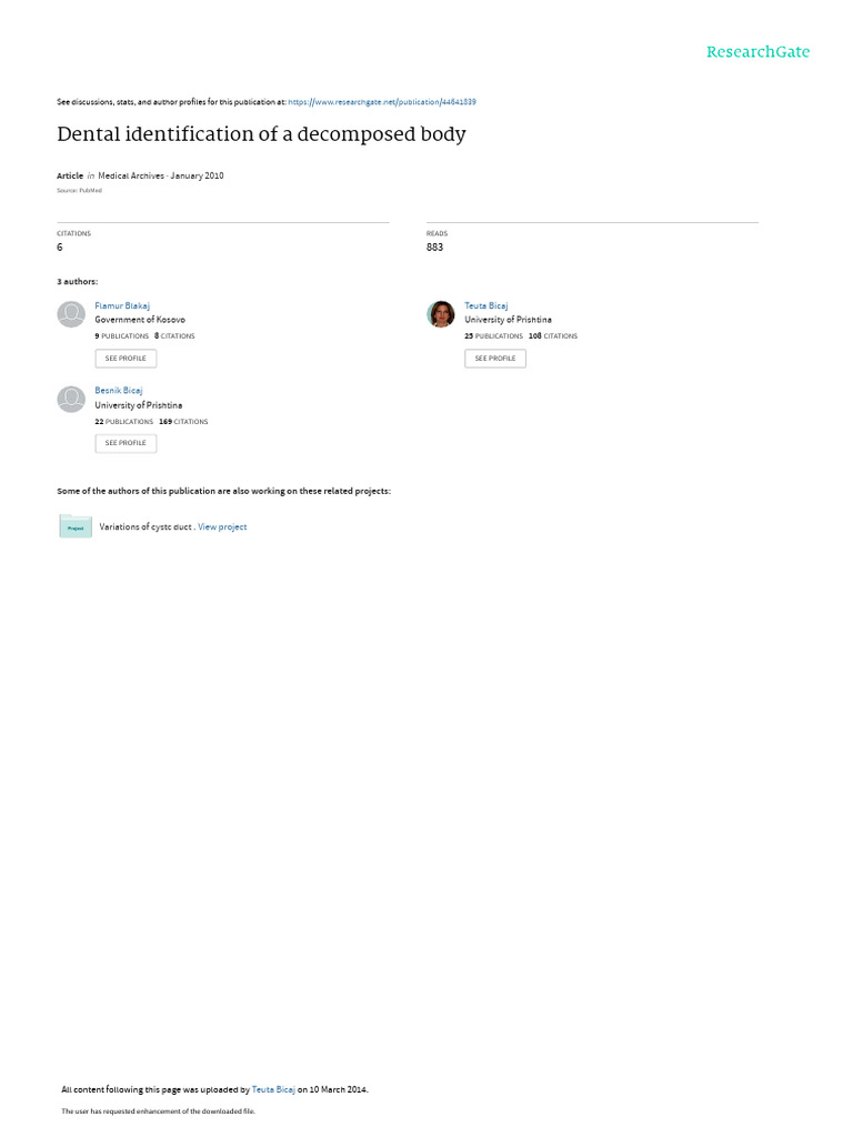 Dental Identification of A Decomposed Body-2010 | PDF | Dentistry | Autopsy