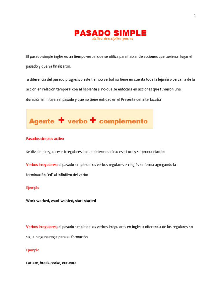 Pasado Simple | PDF | Verbo | Relaciones sintácticas