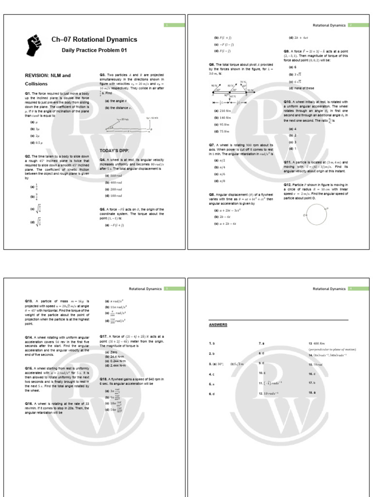 DPP Rotational Dynamics | PDF | Rotation Around A Fixed Axis | Physical Quantities