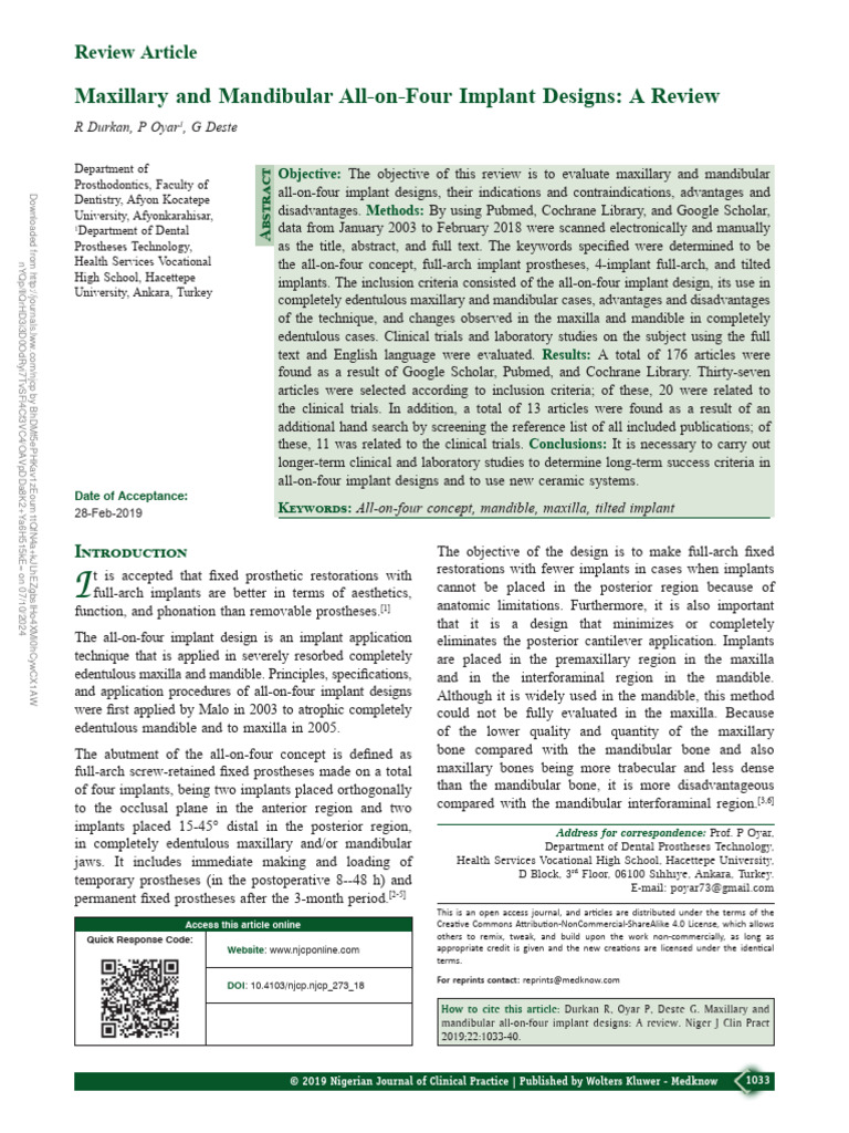 Maxillary and Mandibular All On Four Implant.1 | PDF | Dental Implant ...
