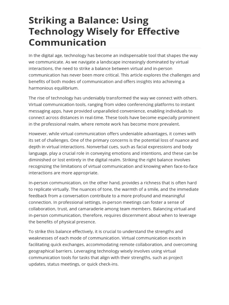 Striking A Balance Using Technology Wisely For Effective Communication ...