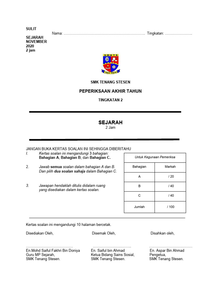 Muka Depan Soalan | PDF