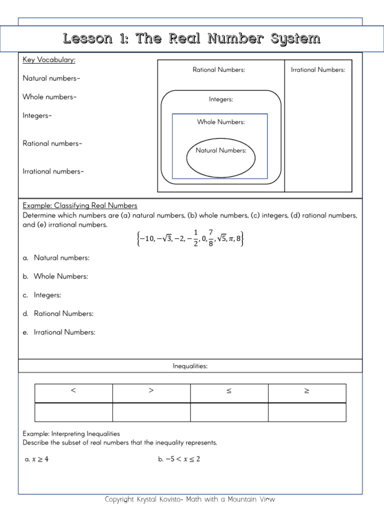 Lesson 1: The Real Number System: Rational Numbers: Irrational Numbers ...