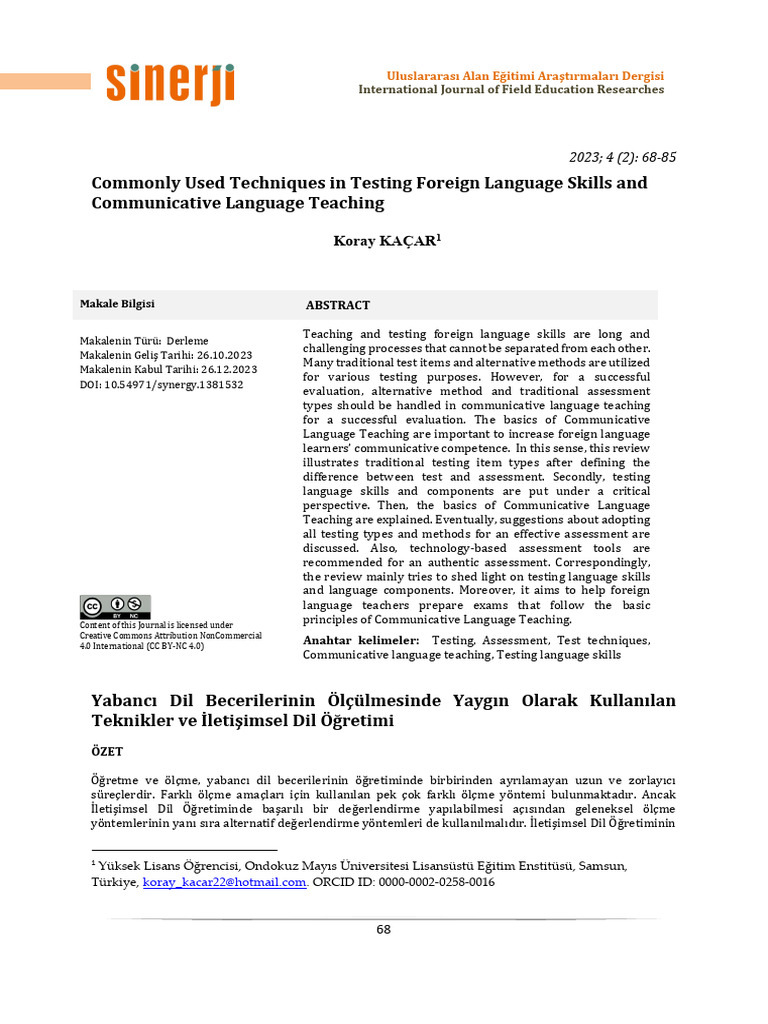 Commonly Used Techniques in Testing Foreign Language Skills and ...