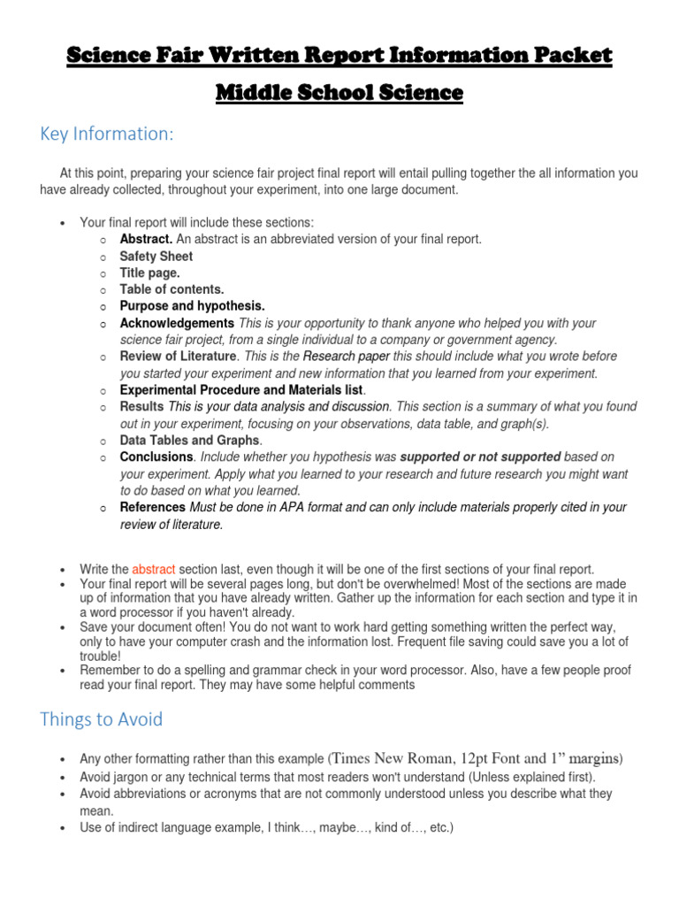 Science Fair Report Guide for Students | PDF | Apa Style | Citation