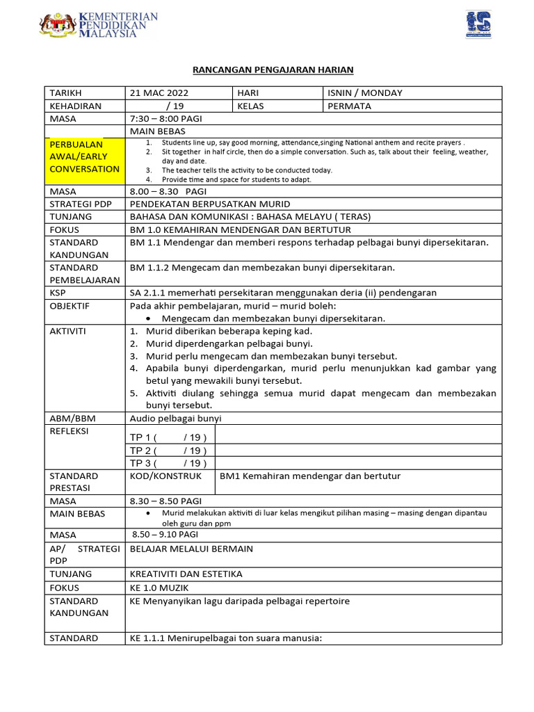 RPH Minggu 1 2022 | PDF | Learning | Psychological Concepts