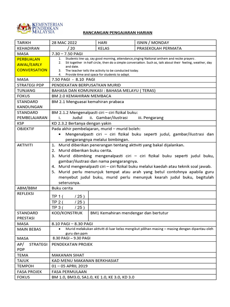 RPH MINGGU 2 2022 | PDF | English Language | Learning