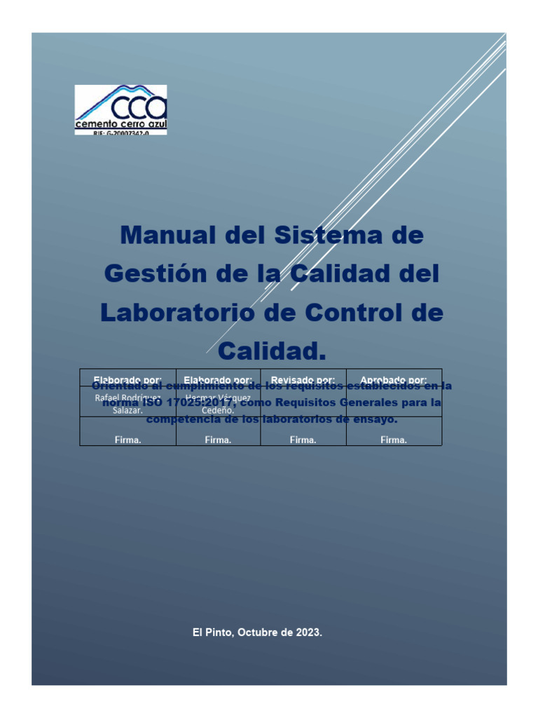 Manual de Calidad. | Descargar gratis PDF | Calidad (comercial) | Laboratorios