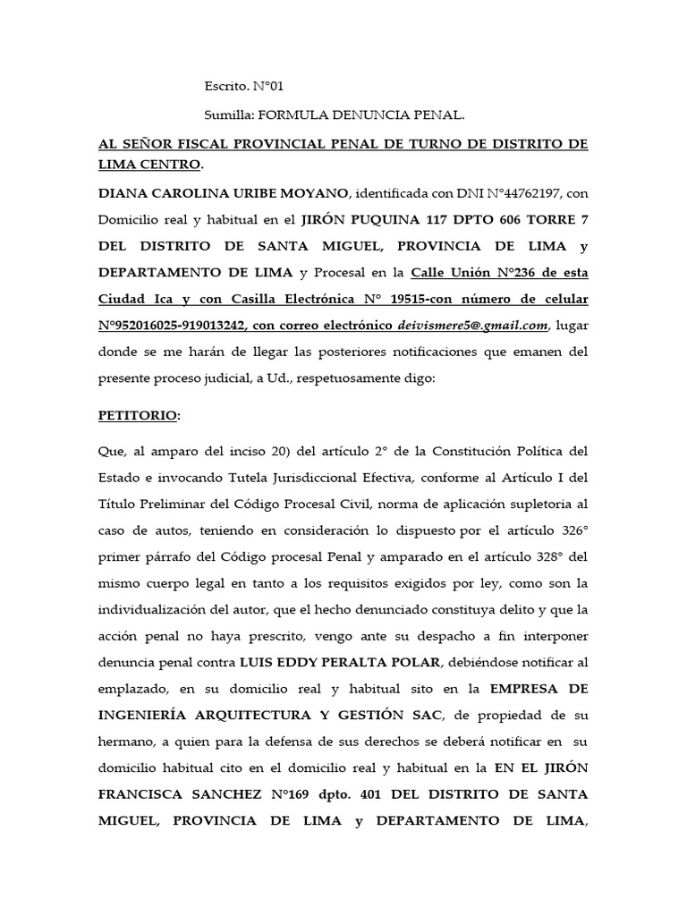 FORMULA DENUNCIA PENAL. | PDF | Derecho penal | Castigos