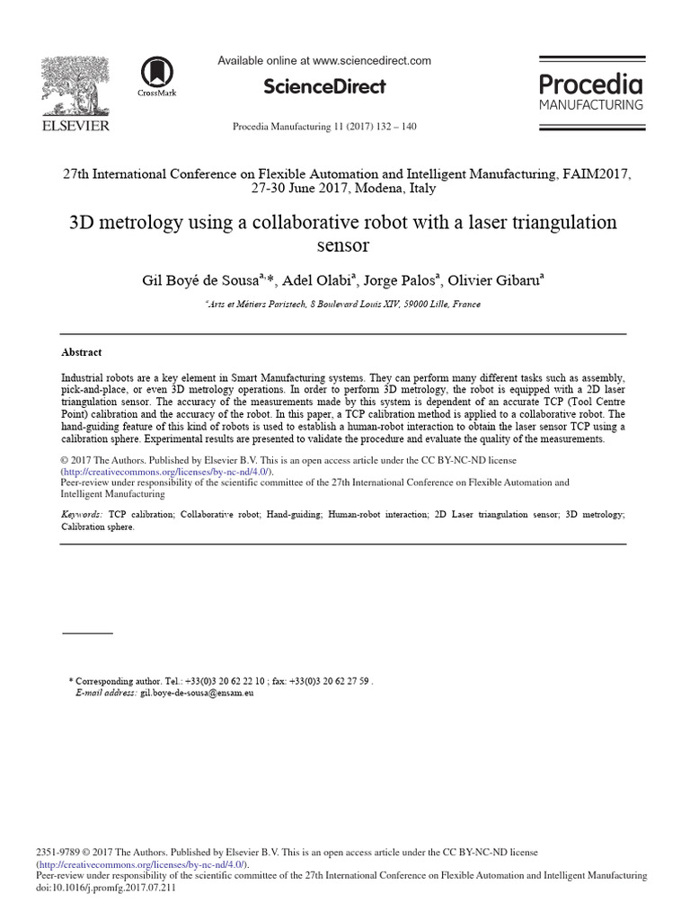 3D Metrology Using A Collaborative Robot With A Laser 2017 Procedia ...