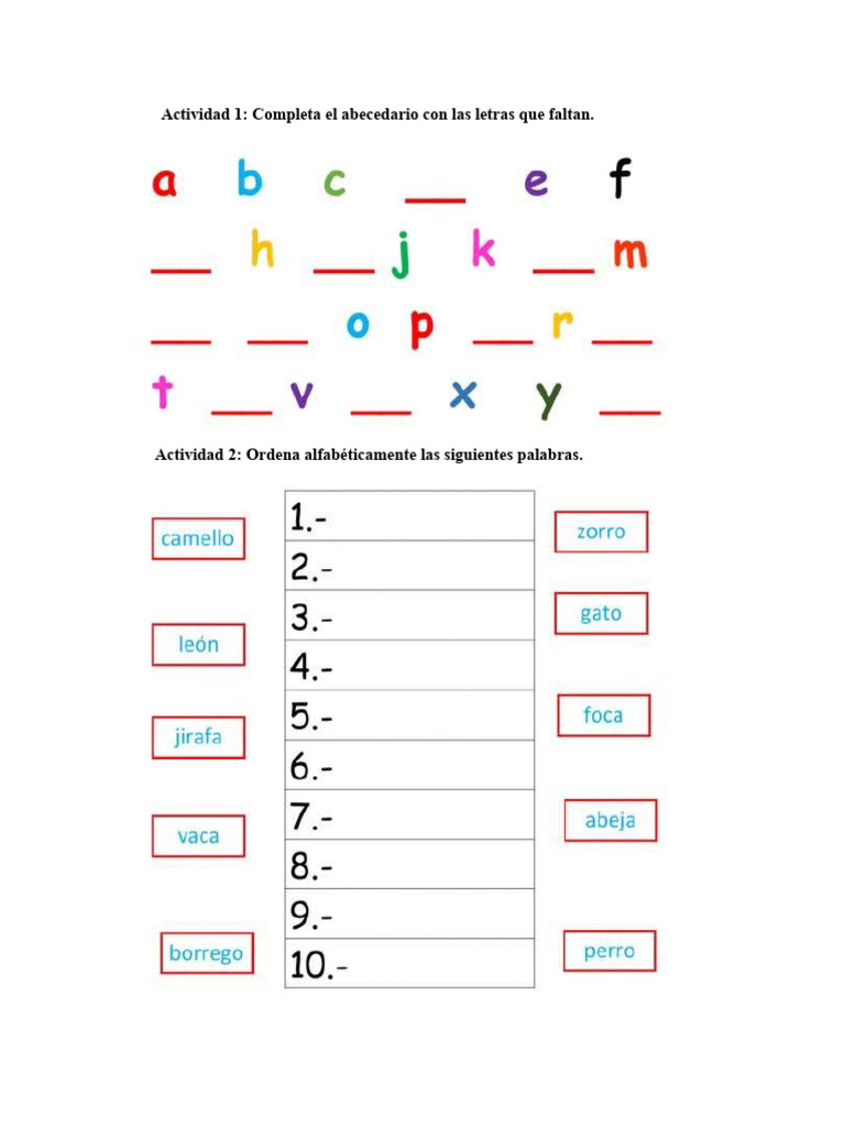 Actividad Orden Alfabético 2° 24-04 | PDF