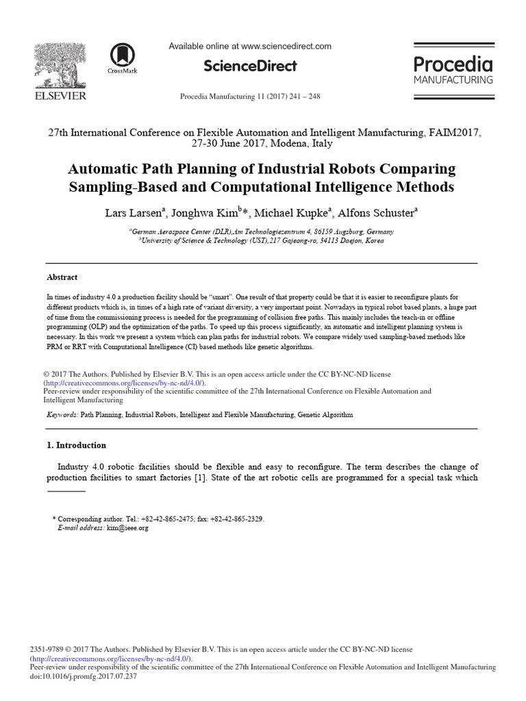 Automatic Path Planning of Industrial Robots Comparing Samp - 2017 - Procedia Ma | PDF ...