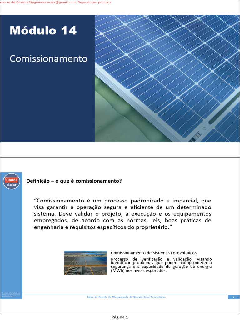 Módulo 14 - Comissionamento | PDF | Energia solar | Painel solar