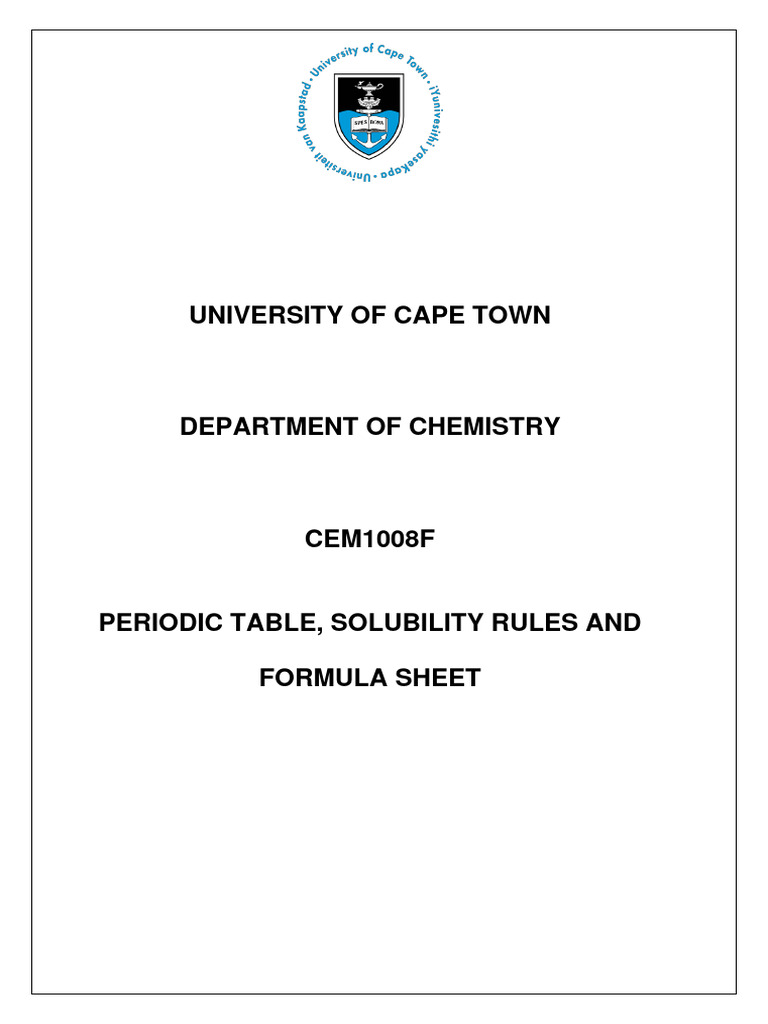 CEM1008F Periodic Table Solubility Rules and Formula Sheet | PDF ...