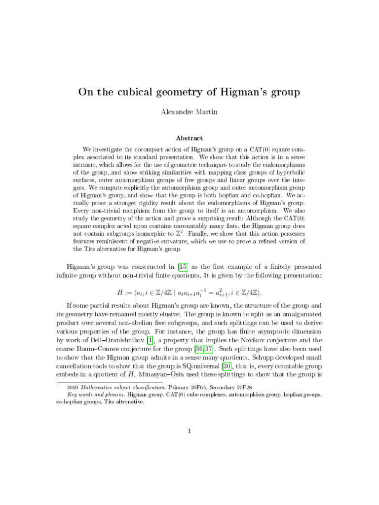 Martin Higman Cubical Duke Revised 2 | PDF | Group (Mathematics ...