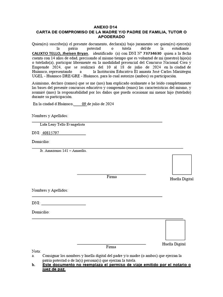 Anexo D14 | PDF | Documento de identidad | Gobierno y personalidad