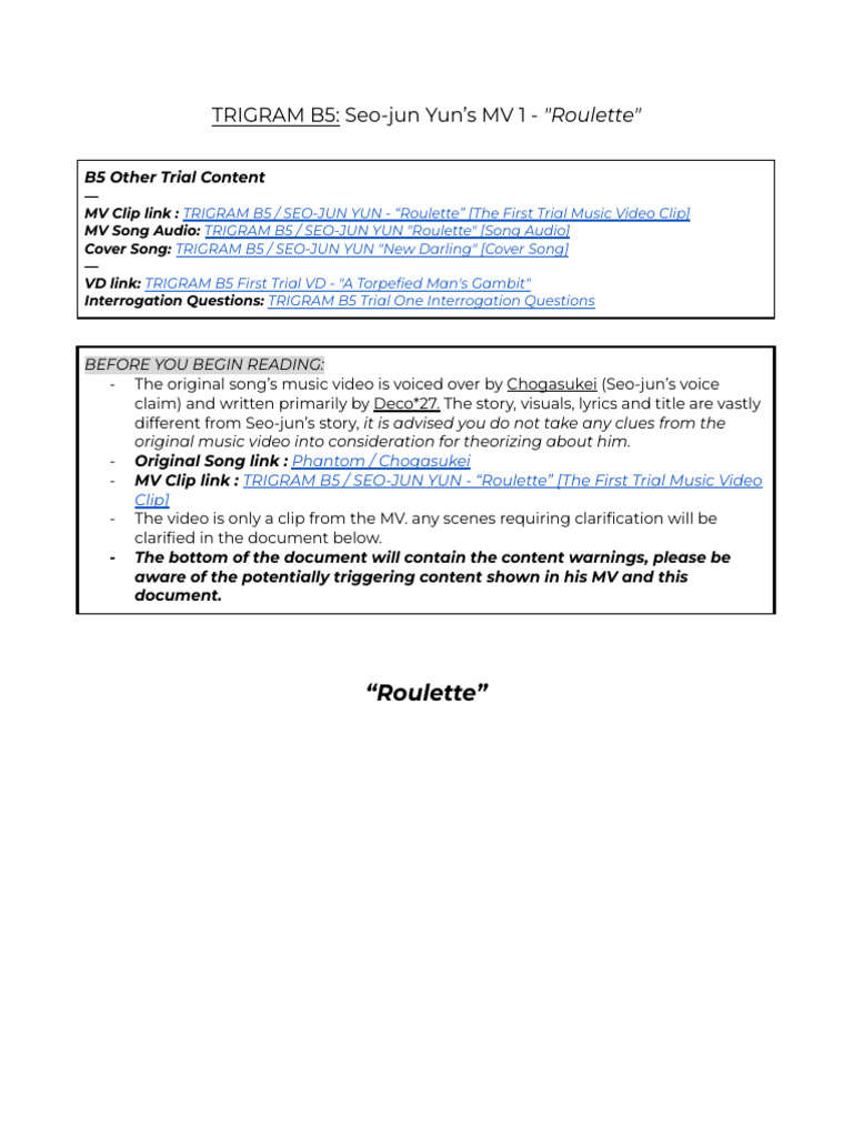 TRIGRAM B5 - Seo-Jun Yun MV 1 - Roulette | PDF