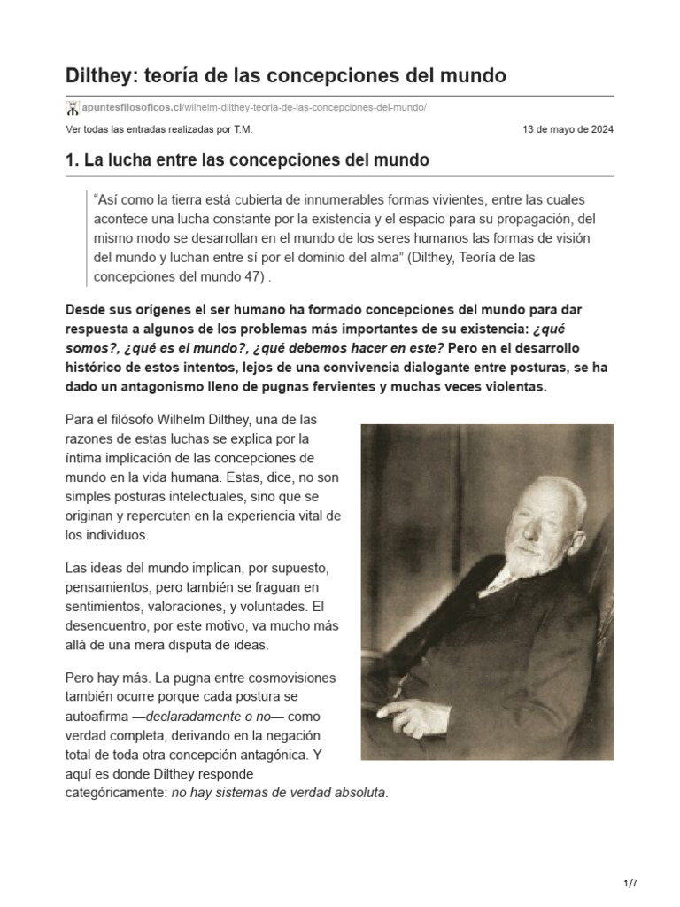 Dilthey Teoría de Las Concepciones Del Mundo | PDF | Verdad | Experiencia