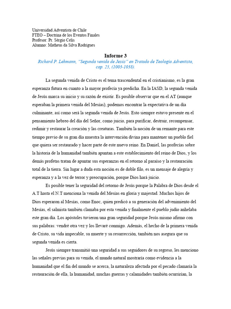 Informe 3 | PDF | Segundo advenimiento | Jesús