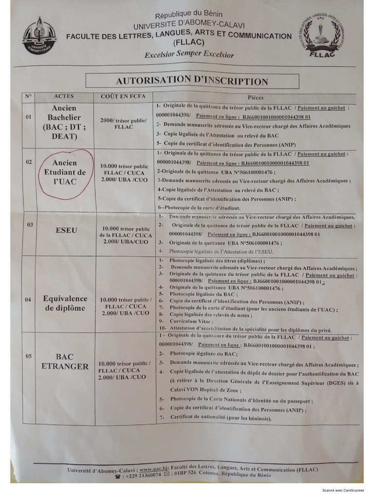 Autorisation Inscription Fllac 2023-2024 | PDF