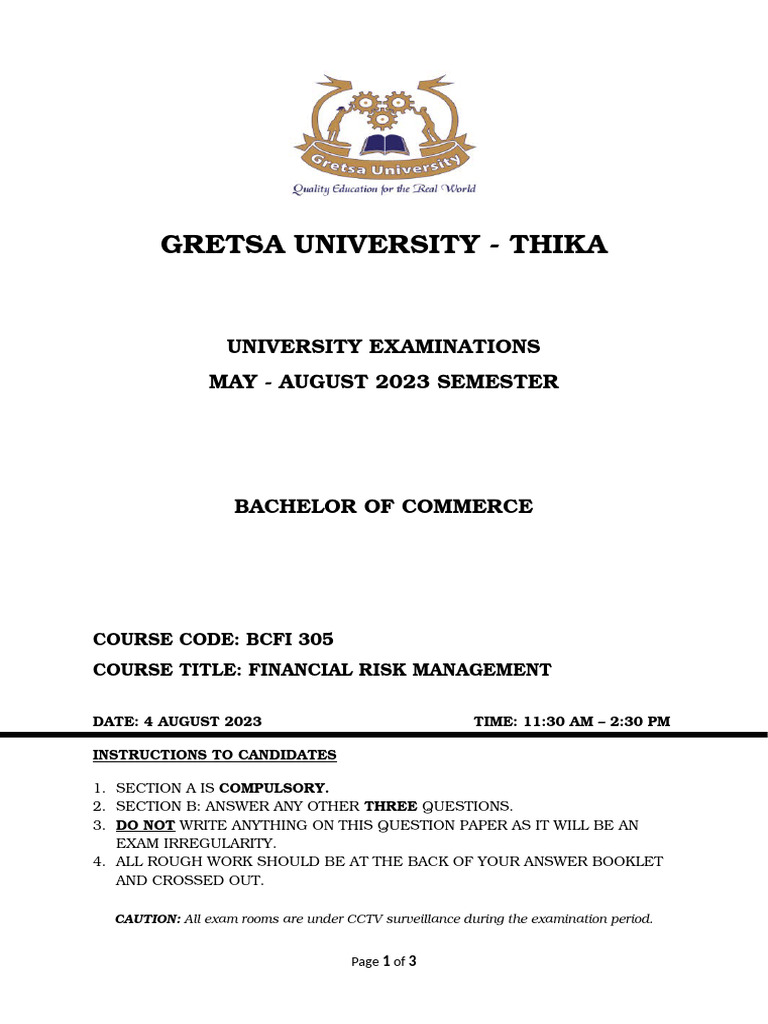 Bcfi 305 Financial Risk Management | PDF | Risk | Investing