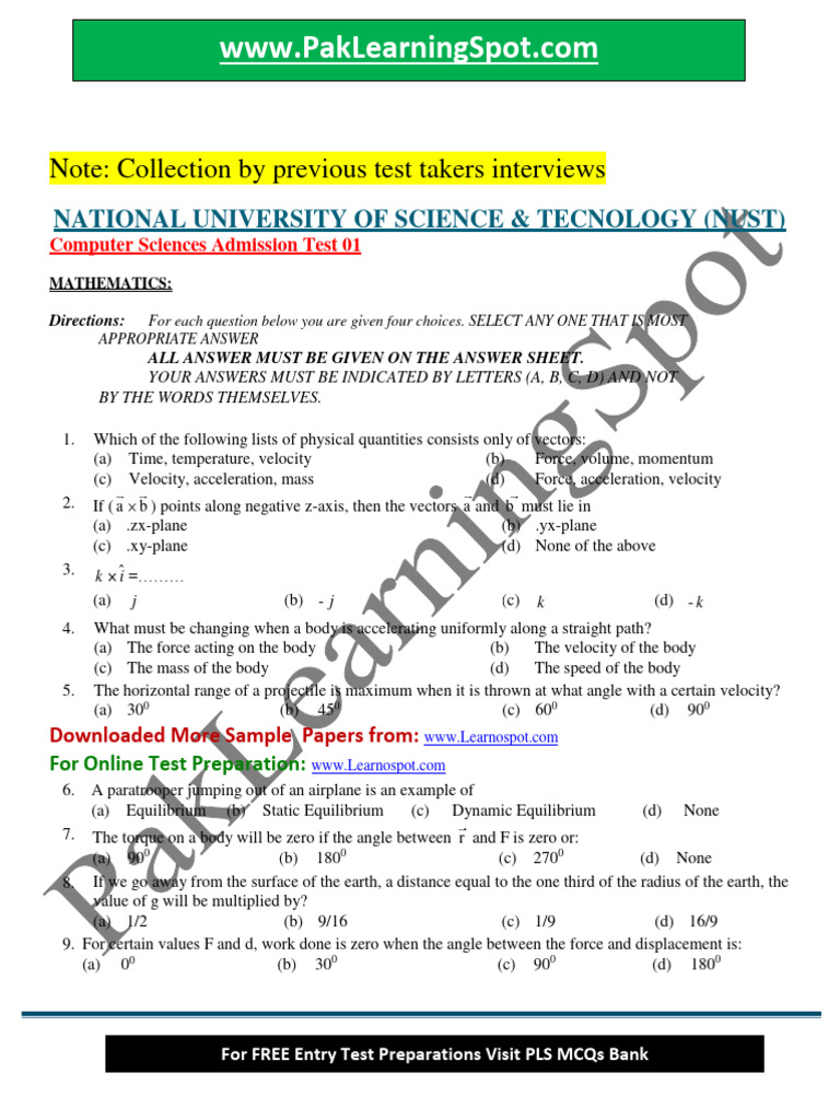 Nust-Computer-Science-Paper-01 (CS) | PDF | Computer Data Storage | Force
