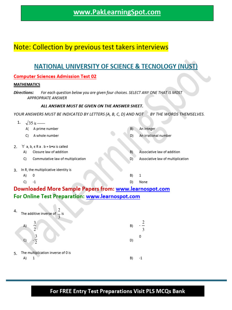 Nust-Computer-Science-Paper-02 (CS) | PDF | Matrix (Mathematics ...