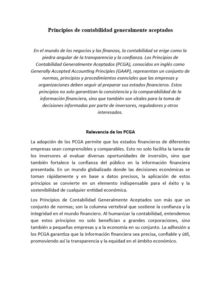 Principios de Contabilidad Generalmente Aceptados | PDF | Dinero ...