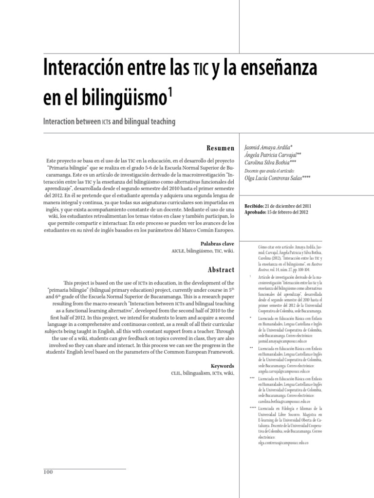 2012 - Interacción Entre Las Tic y La Enseñanza en El Bilinguismo | PDF ...