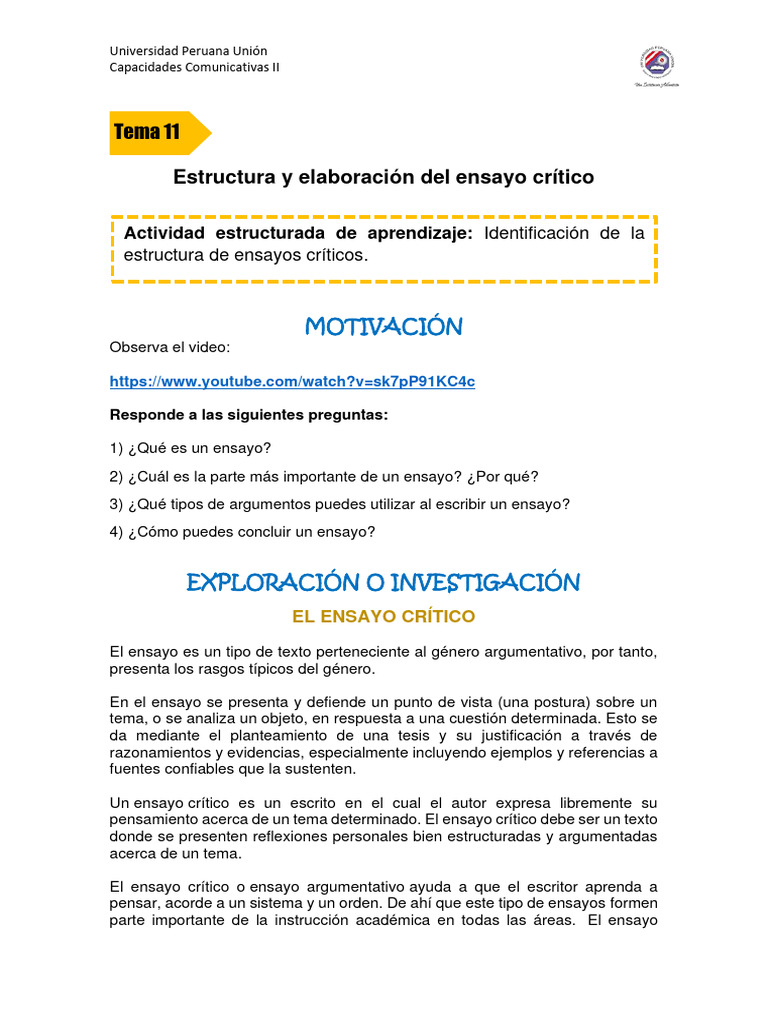 Tema 11 - Estructura y elaboración del ensayo crítico (3) | PDF ...