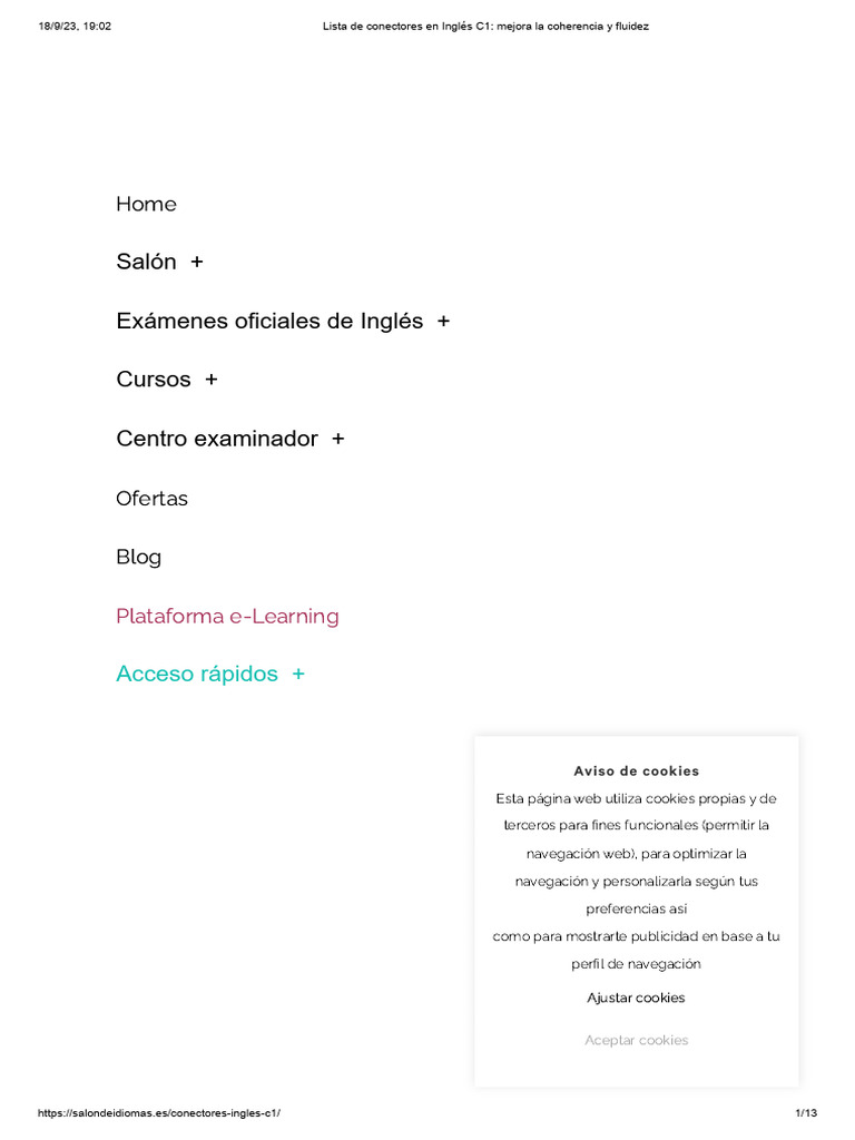 Lista de Conectores en Inglés C1 - Mejora La Coherencia y Fluidez | PDF ...