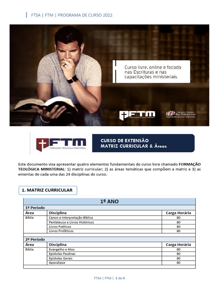 Matriz_Curricular_Areas-FTM-2022 | PDF | Teologia | Bíblia