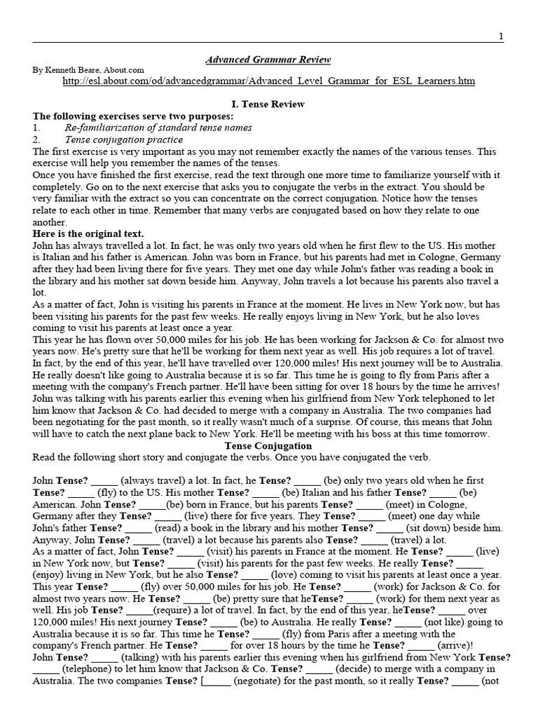 Advanced Grammar | PDF | Grammatical Tense | Grammatical Conjugation