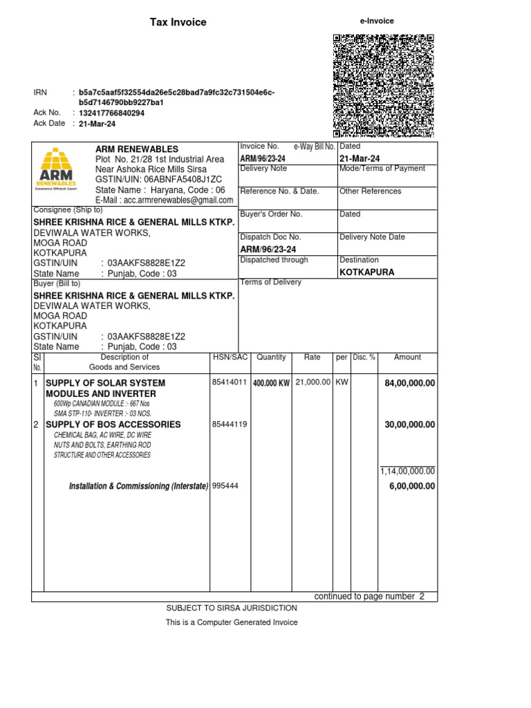 Shree Krishna Rice Mills Tax Invoice | PDF | Invoice | Payments