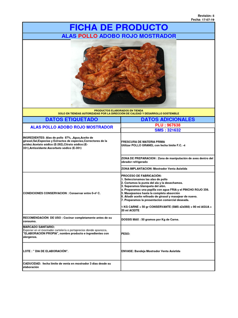 2019 - 08 - FICHAS TÉCNICAS ADOBOS DESPIECE DE POLLO - Rev.1 - 01-08-19 ...
