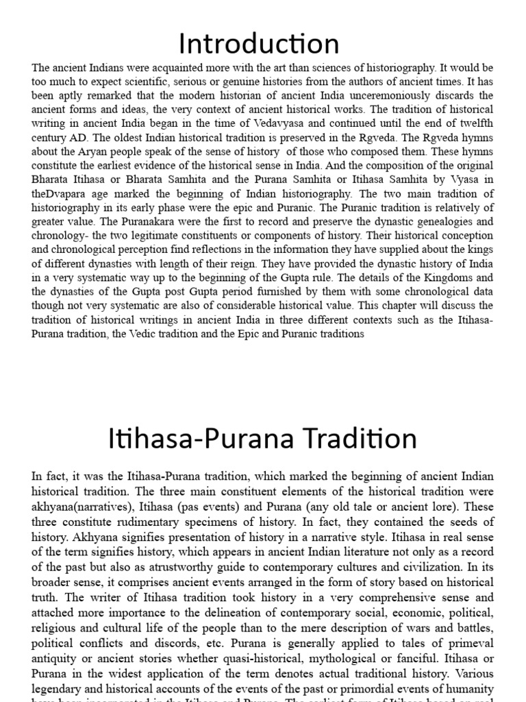 Ancient Indian Historiography Explained | PDF | Vedas | Puranas