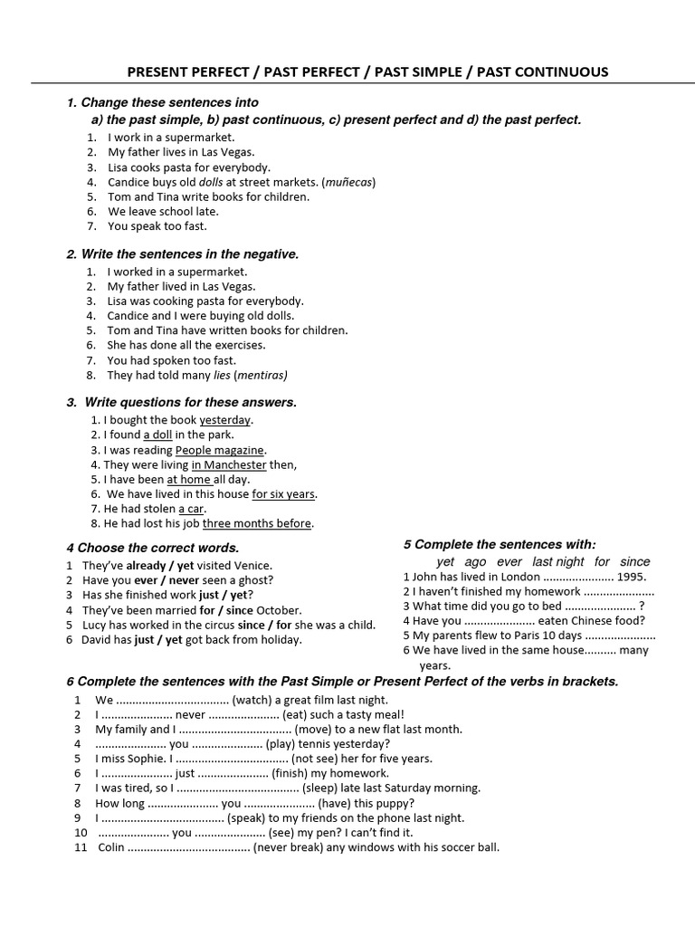 Present Perfect Past Perfect Past Simple | PDF | Perfect (Grammar ...