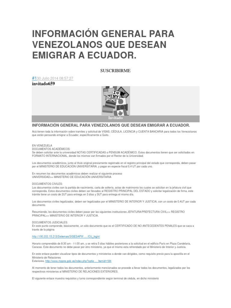 Información General para Venezolanos Que Desean Emigrar A Ecuador | PDF ...