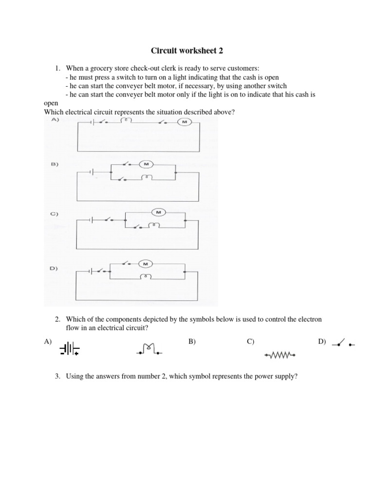 Circuit Worksheet 2 | PDF | Switch | Fuse (Electrical)
