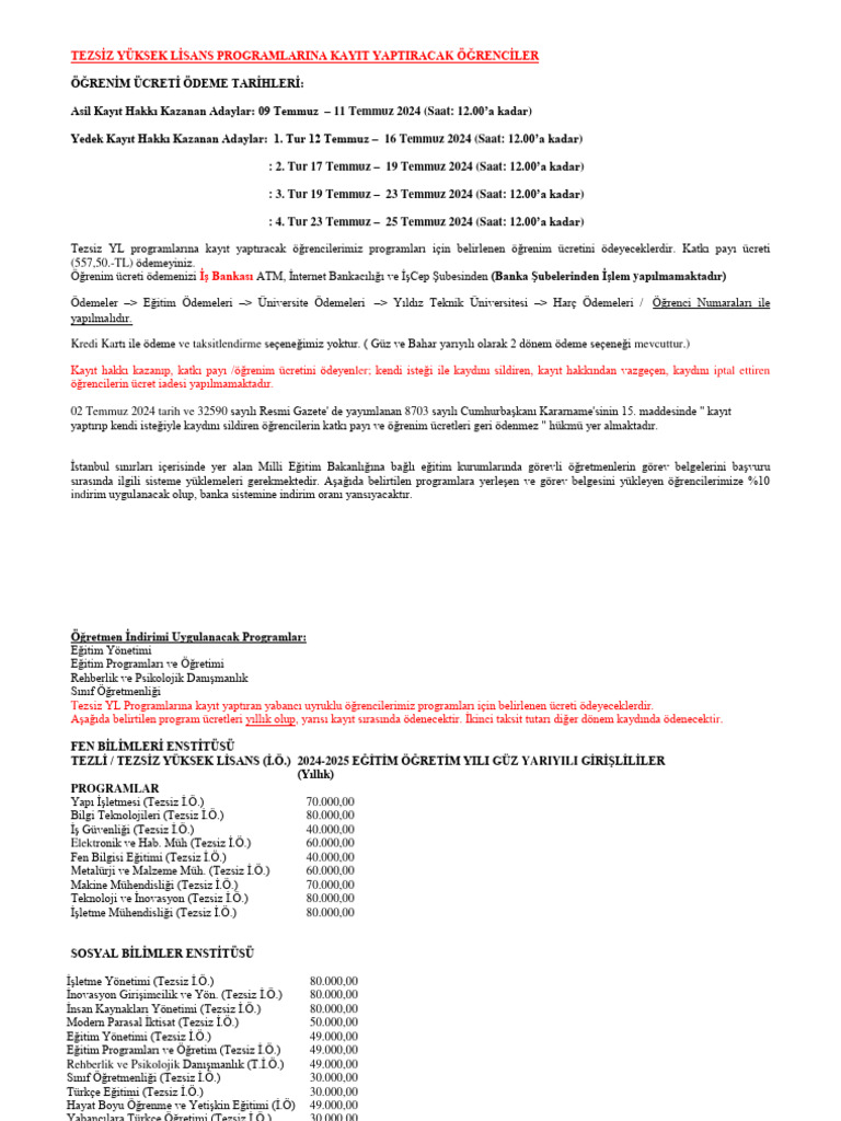 Tezsiz Yl Programlarina Kayit Yaptiracak Ogrencilerimiz Kopya | PDF