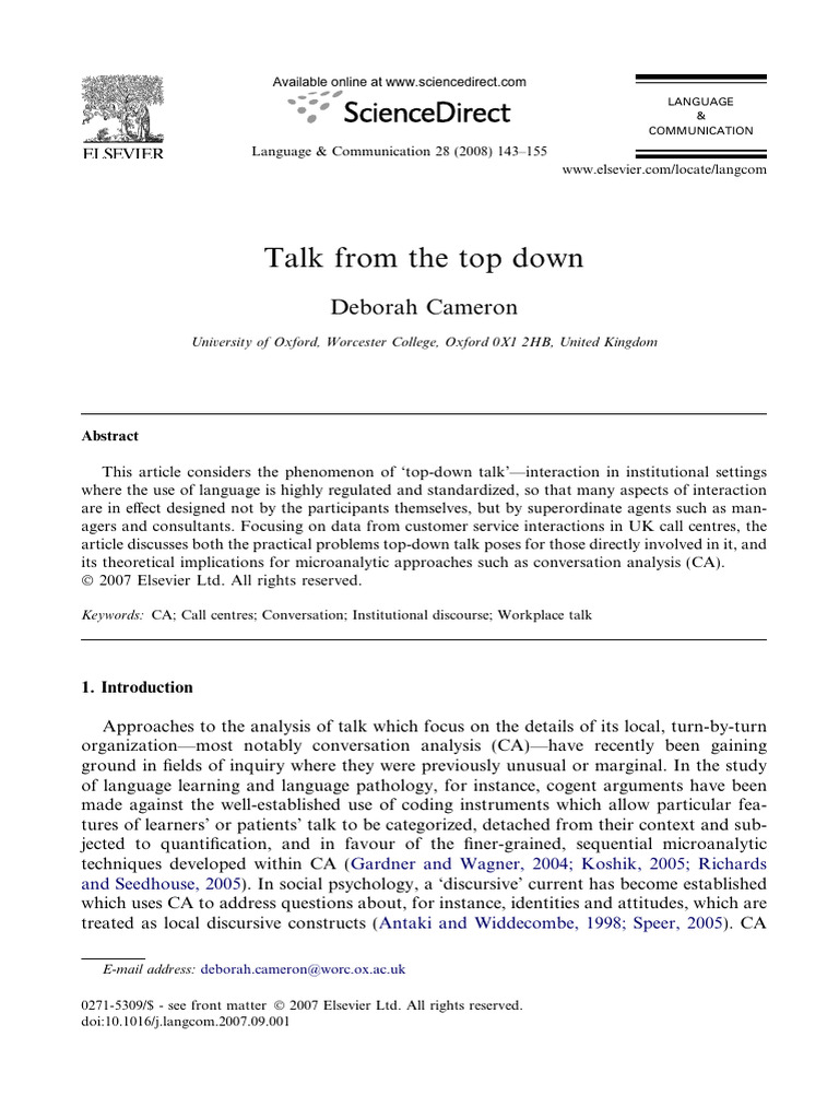 Cameron 2008 Talk - From - The - Top - Down | PDF | Human Communication