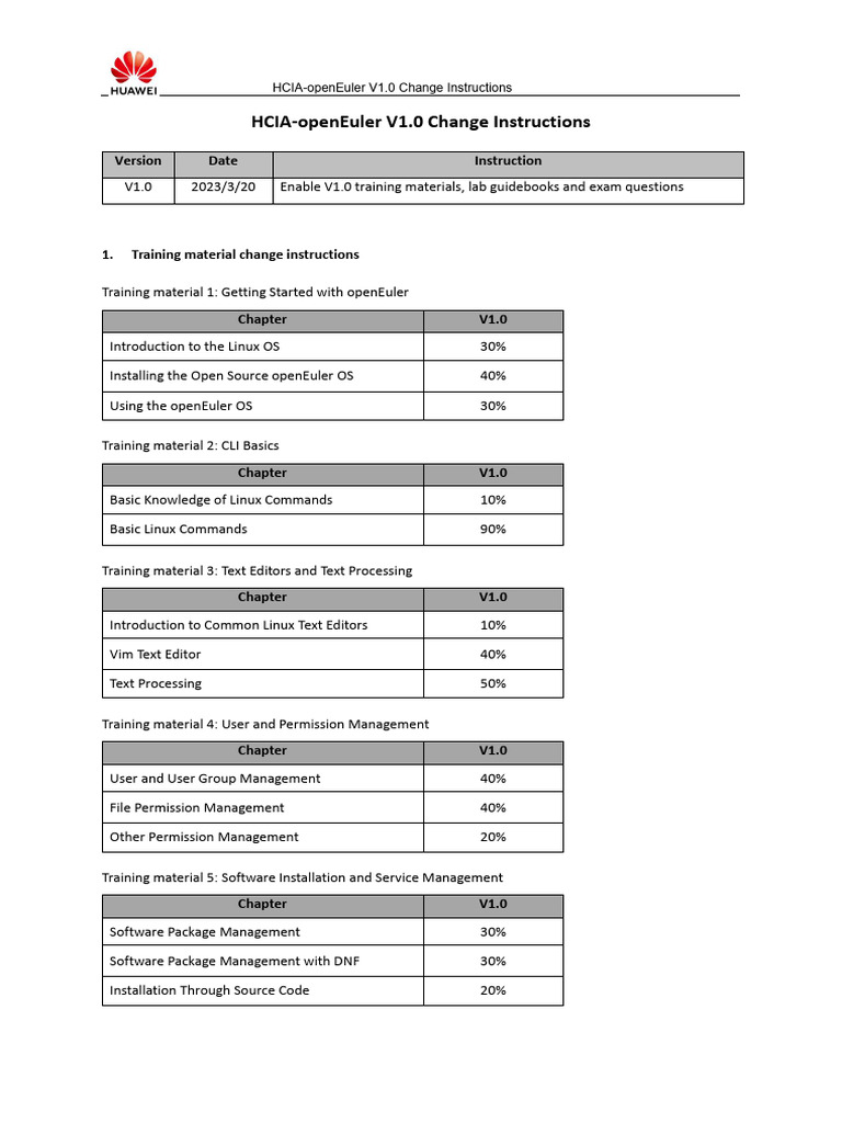 HCIA-openEuler V1.0 Version Instruction | PDF | Shell (Computing) | Operating System