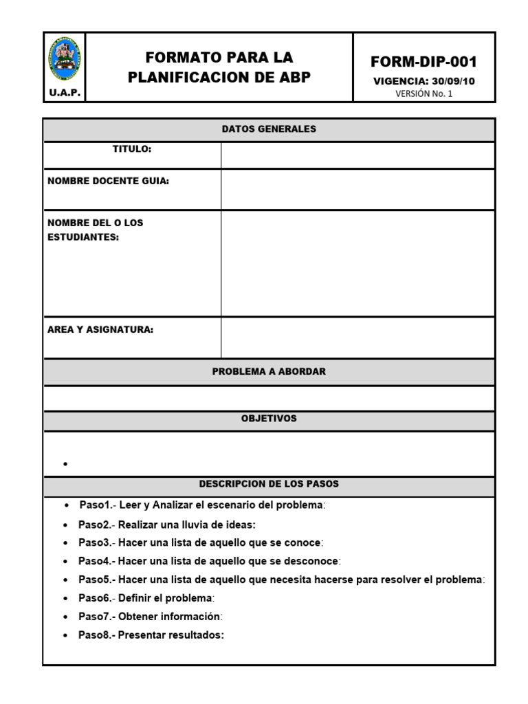 Formato de Planificación ABP (FORM-DIP-001) | PDF | Tecnología