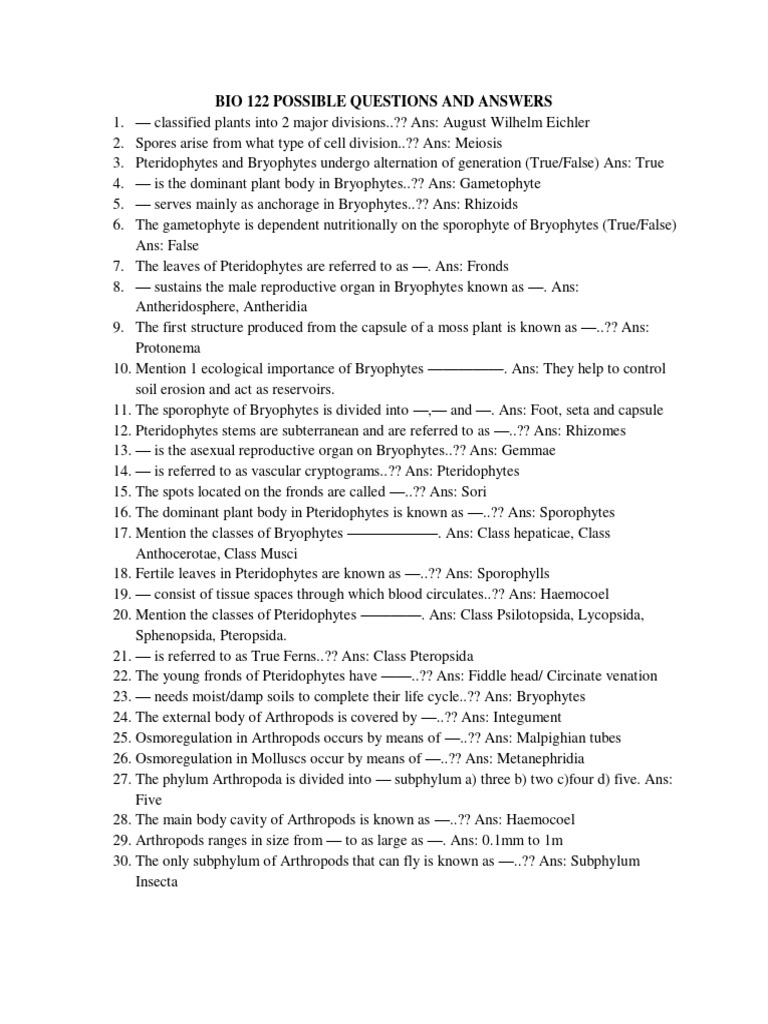 BIOLOGY TUTORIAL QUESTIONS Prep-1 | PDF | Mollusca | Fungus